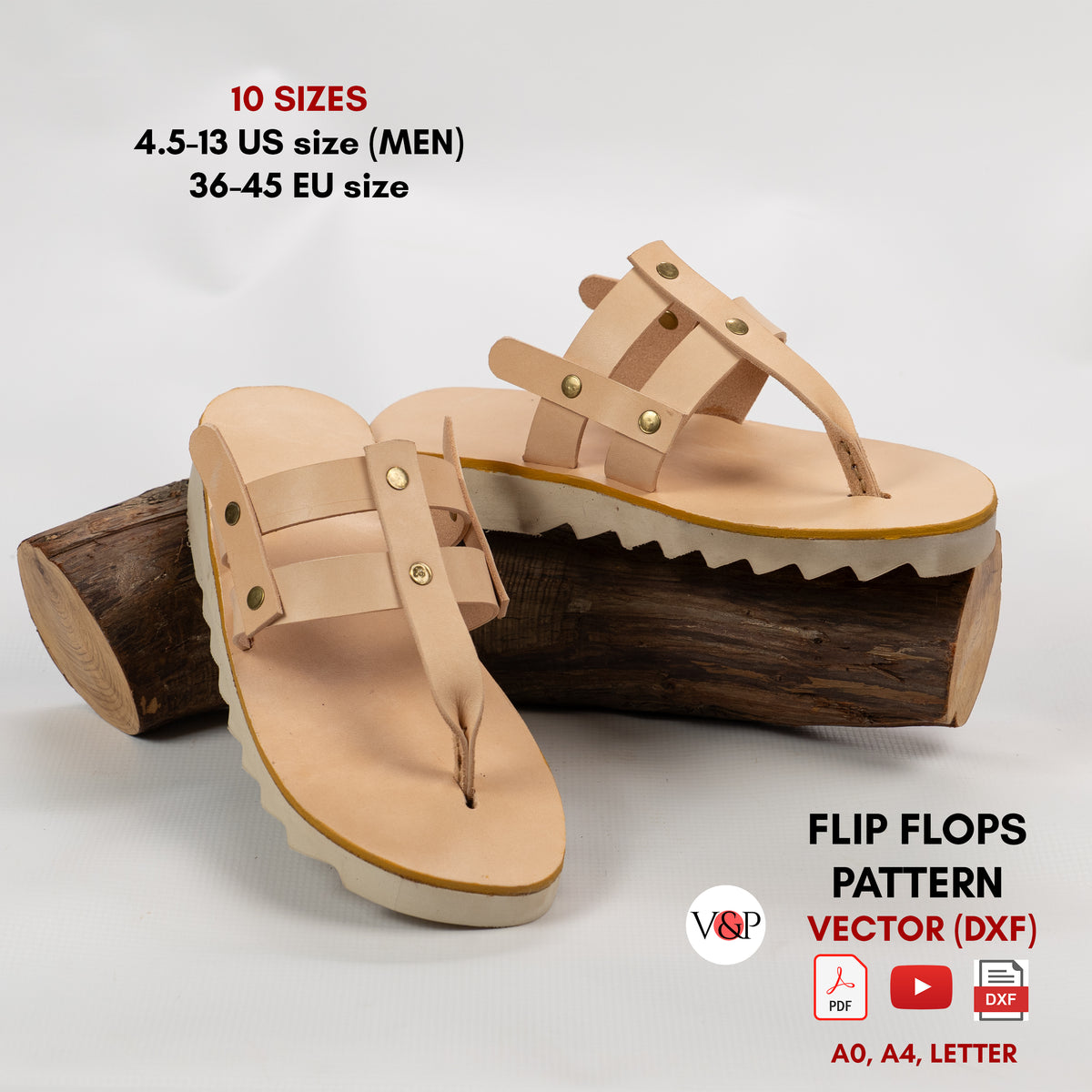 PDF Pattern, DXF and Instructional Video for Flip Flops 2 – Vasile and Pavel Leather Patterns